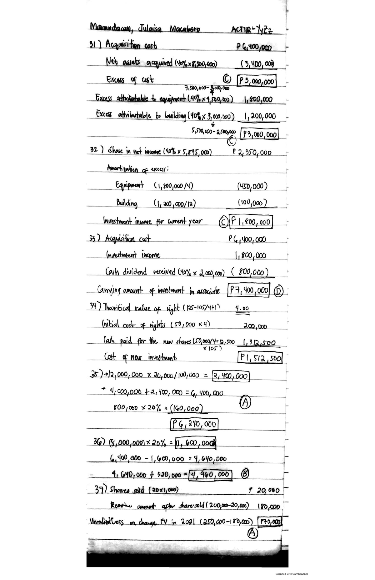 2.3 ACC 31) 1st Midterm Quiz Solutions on Acquisition Costs and ...