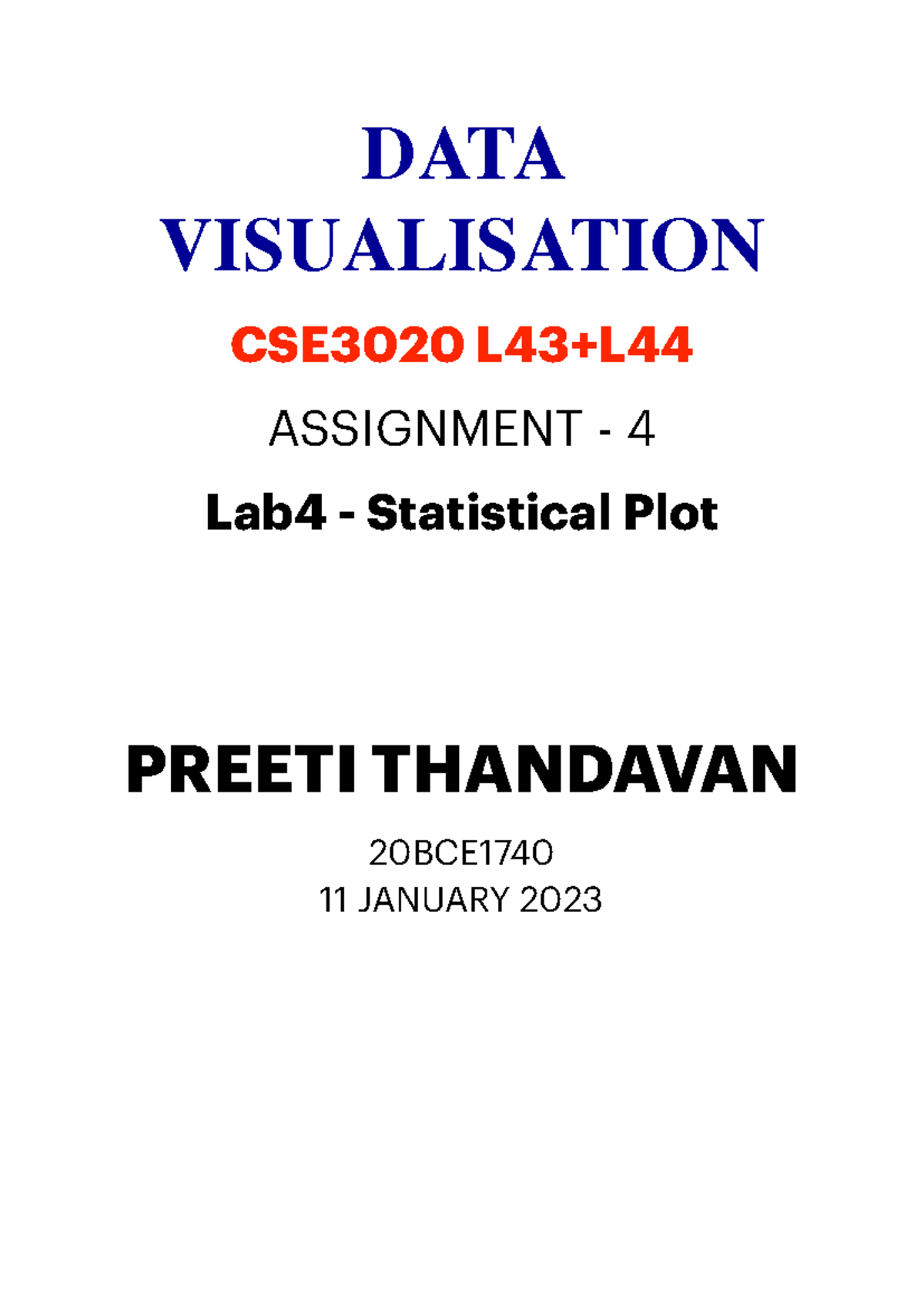 CSE3020 Lab 4 Assignment: Statistical Plot and Regression Analysis - Studocu