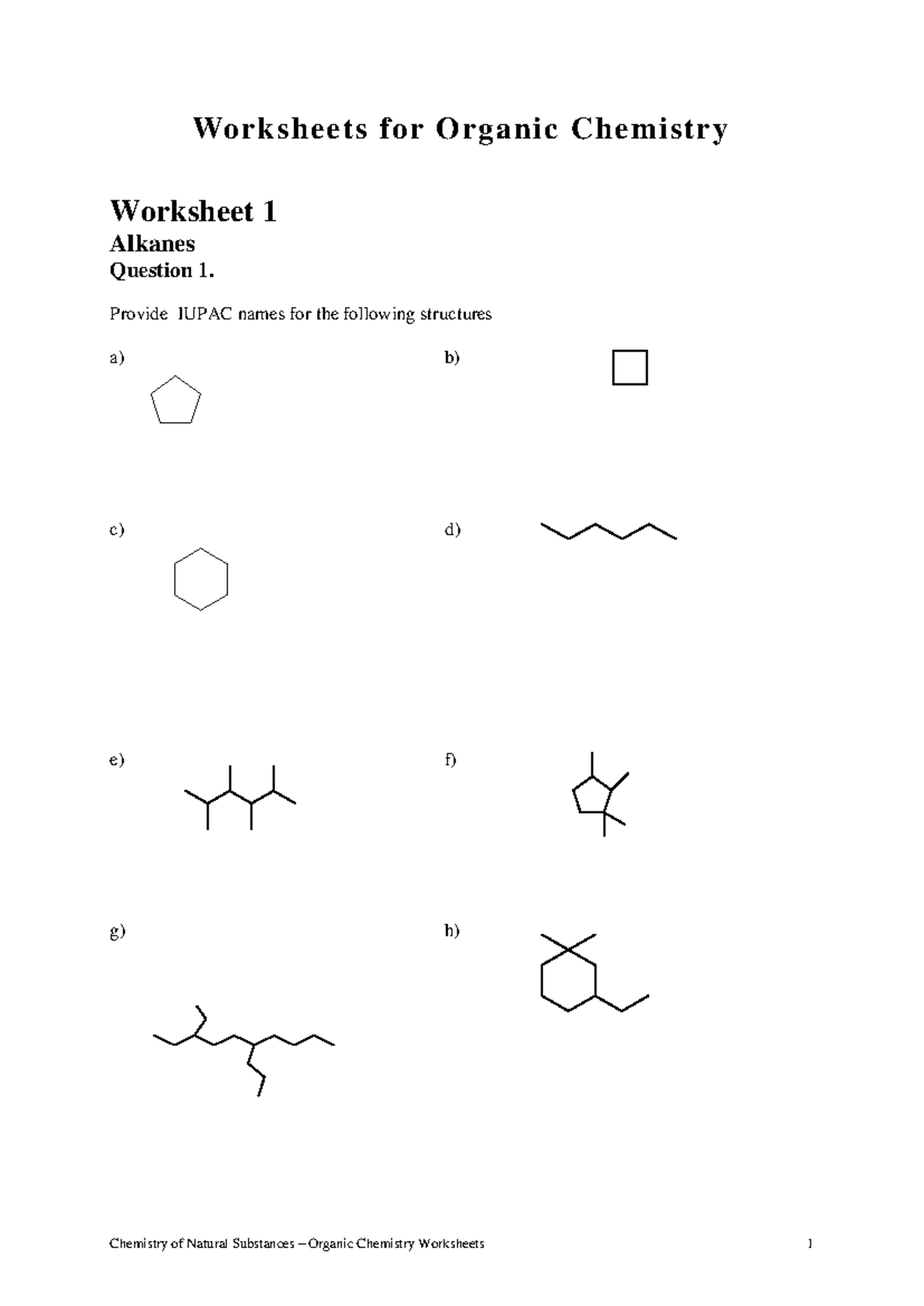 Organic Chemistry Worksheets: Alkanes, Isomers, and Reactions (Course ...