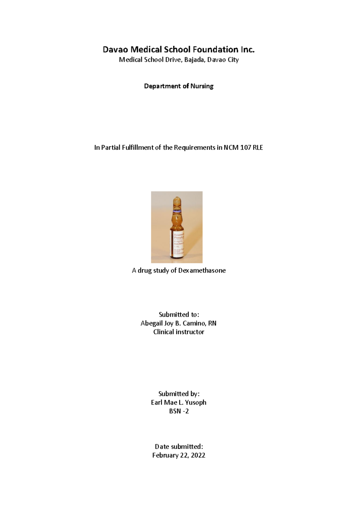 NCM 107 RLE: Comprehensive Drug Study on Dexamethasone - Studocu