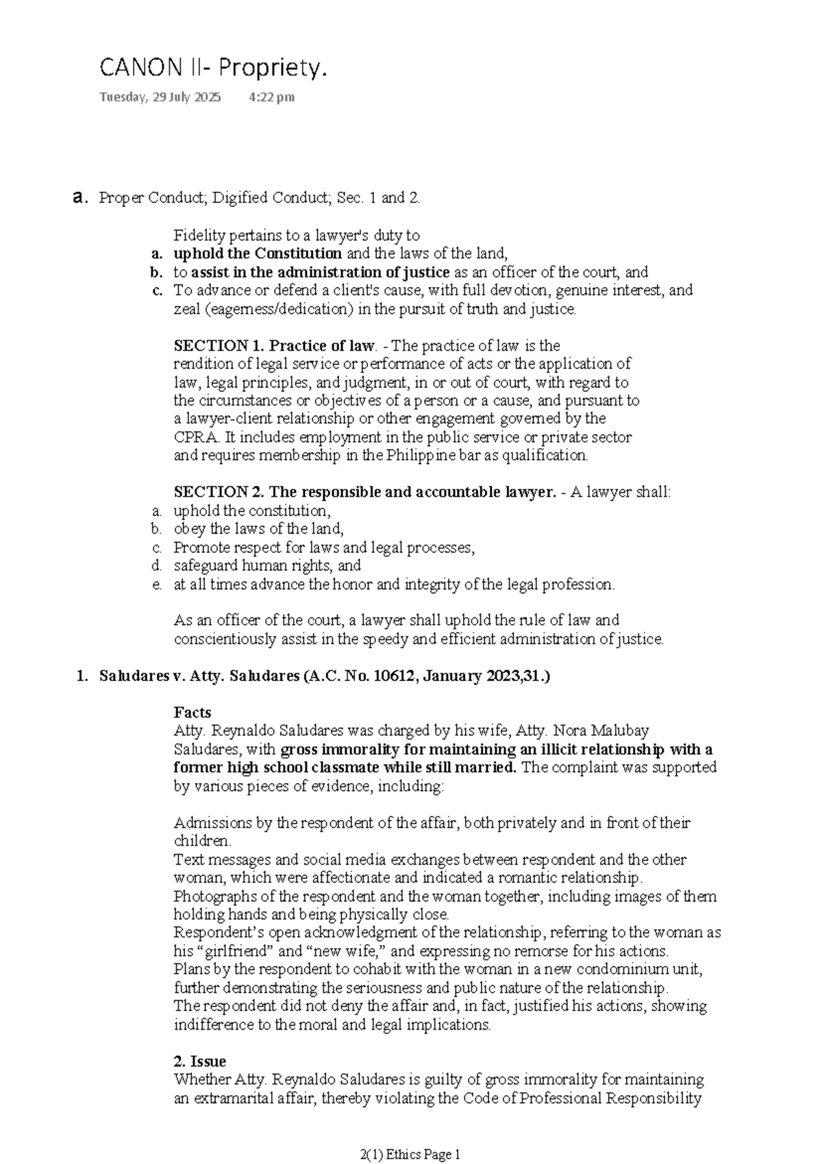 Canon II: Propriety in Legal Ethics - A Comprehensive Overview - Studocu