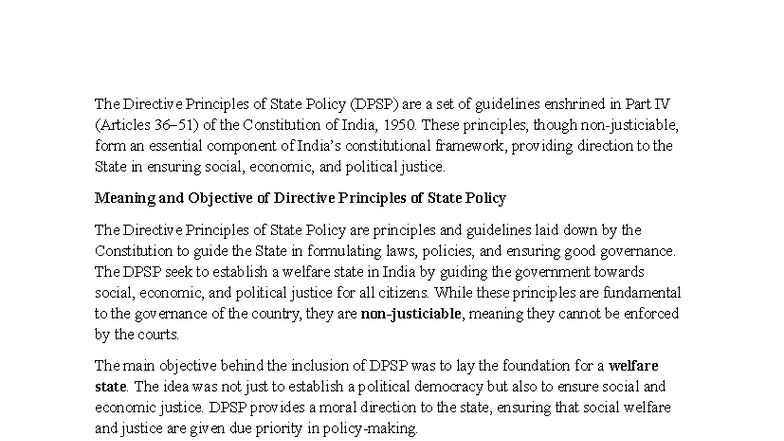DPSP: Understanding Directive Principles of State Policy in India - Studocu