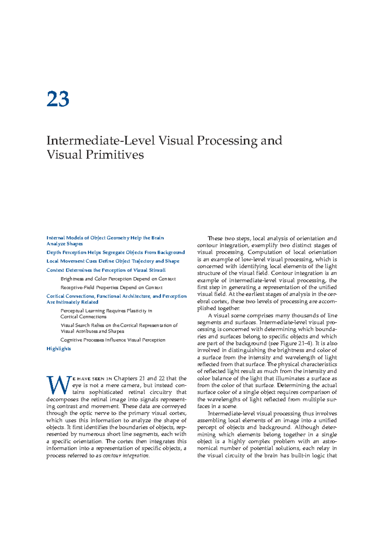 Intermediate-Level Visual Processing and Visual Primitives (Kandel-Ch23 ...