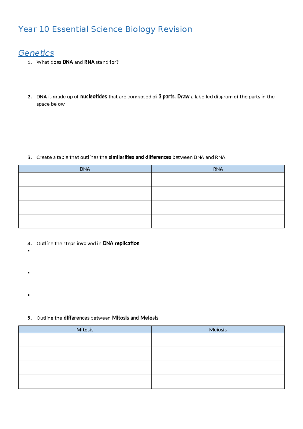 Year 10 Essential Science Biology Genetics Revision Notes - Studocu