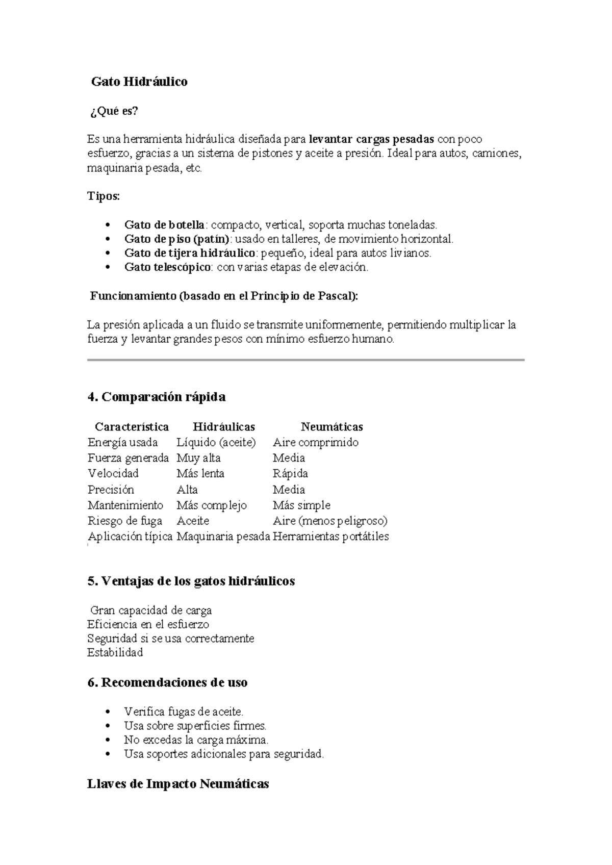 Gato Hidráulico: Tipos, Funcionamiento y Aplicaciones - Dinámica - Studocu