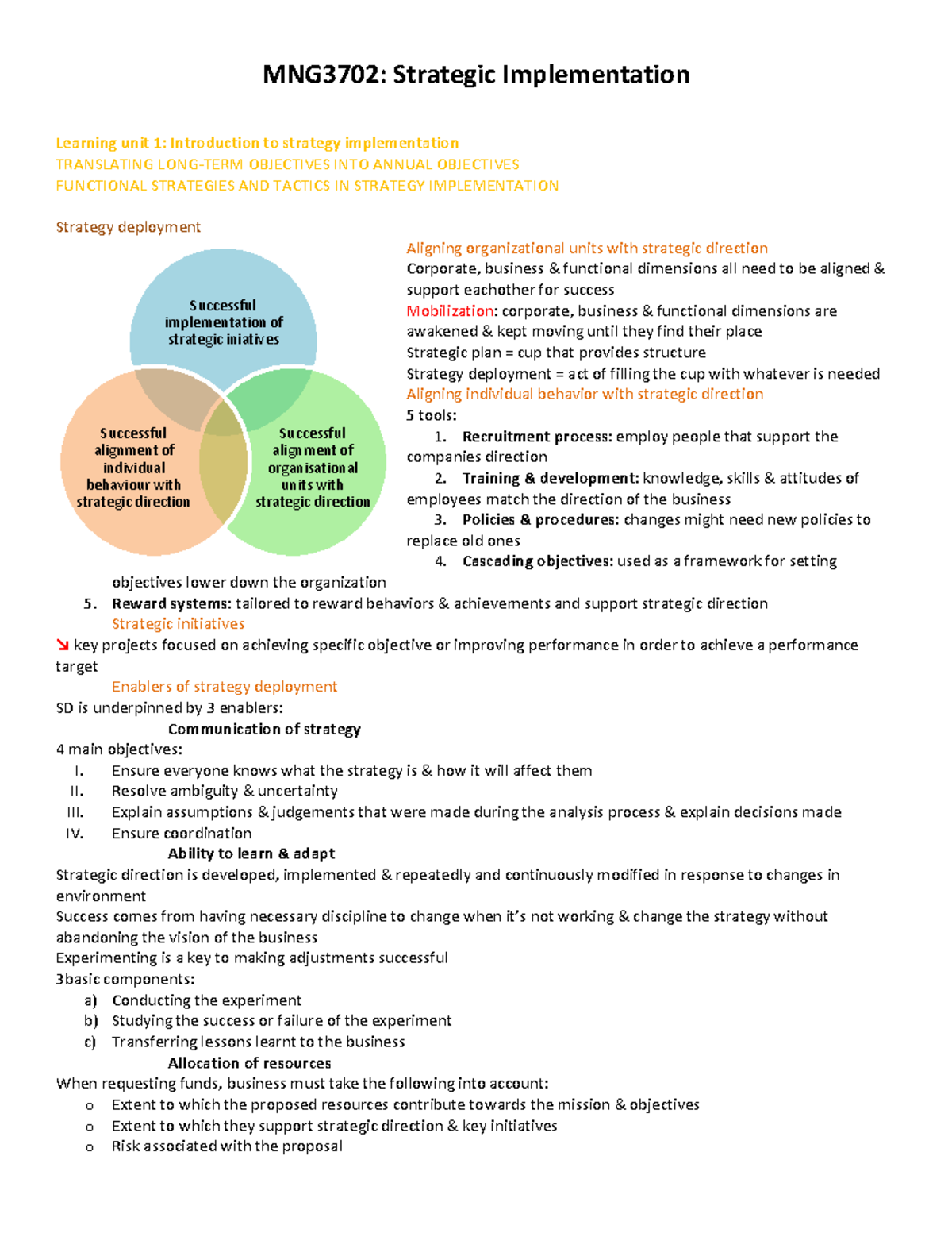 MNG3702 Strategic Implementation Notes: Detailed Summary & Insights ...