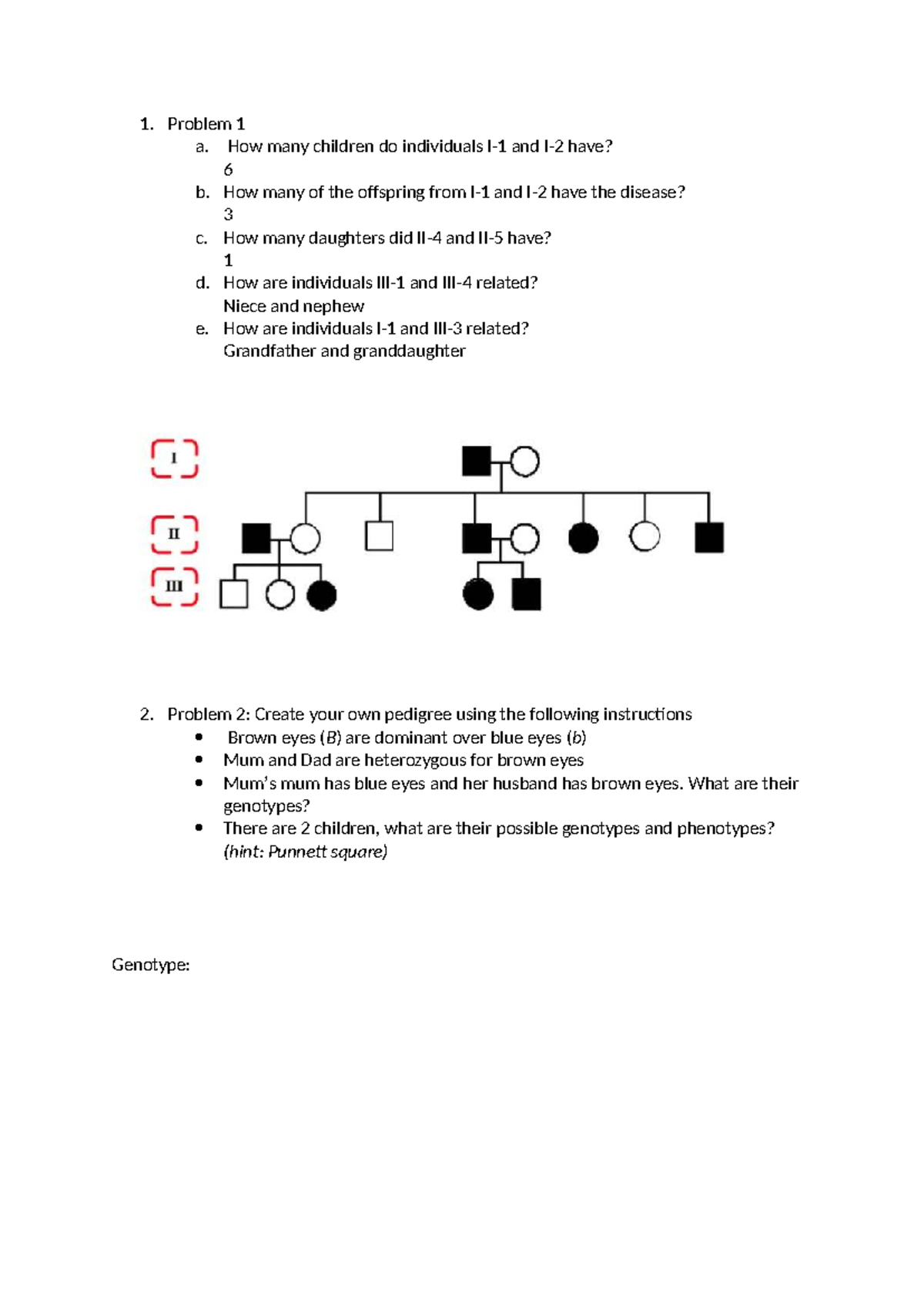 Genetics WG 5 Assignment: Pedigree Analysis & Probability Problems ...