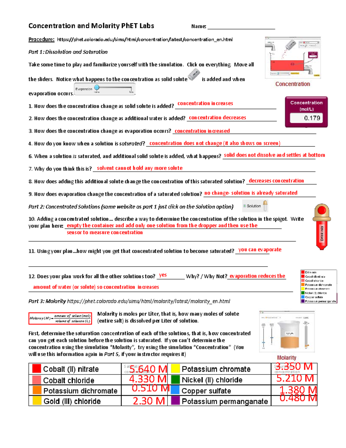 Concentration and Molarity PhET Lab - Detailed Guide and Exercises - Studocu