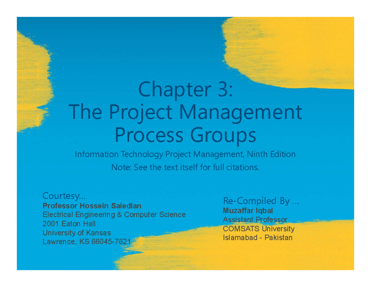 Chapter 3 - Lecture notes 3 - Chapter 3: The Project Management Process ...