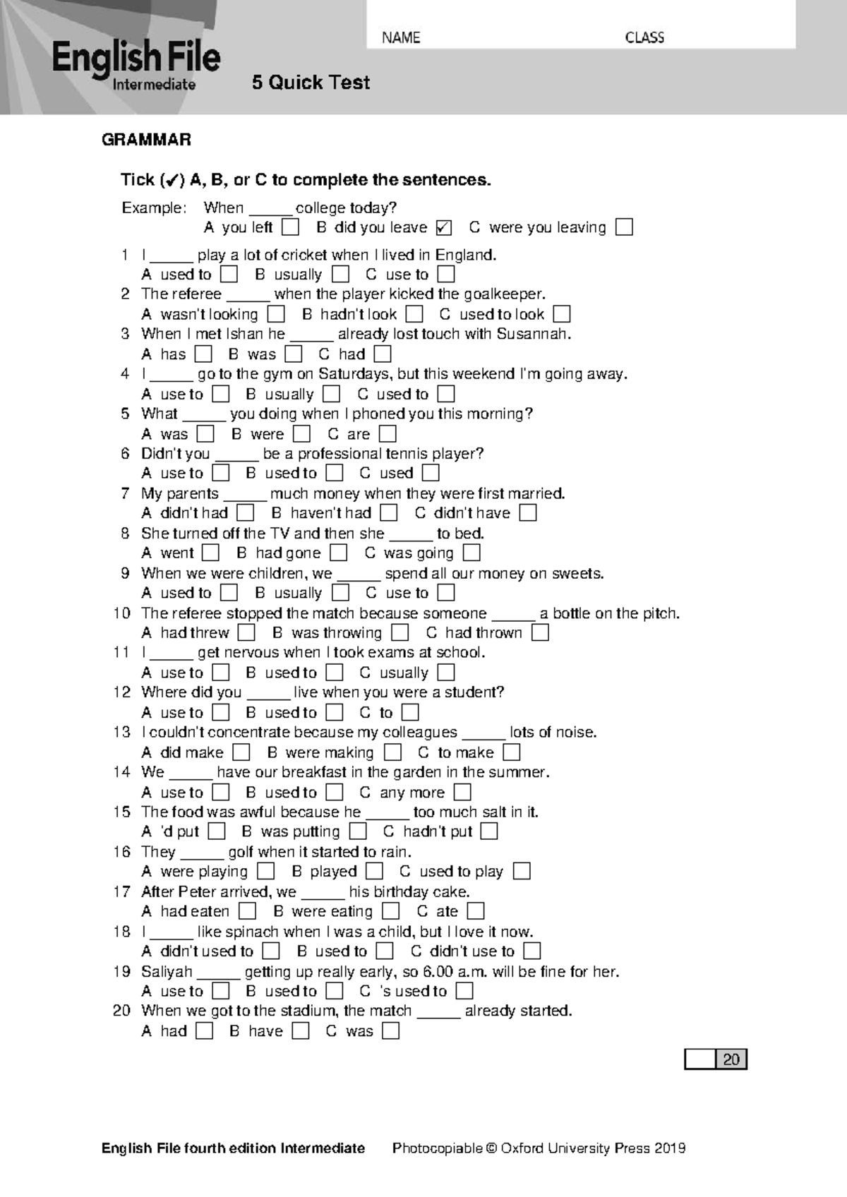 EF4e int quicktest 05 - sdsdsd - 5 Quick Test English File fourth ...