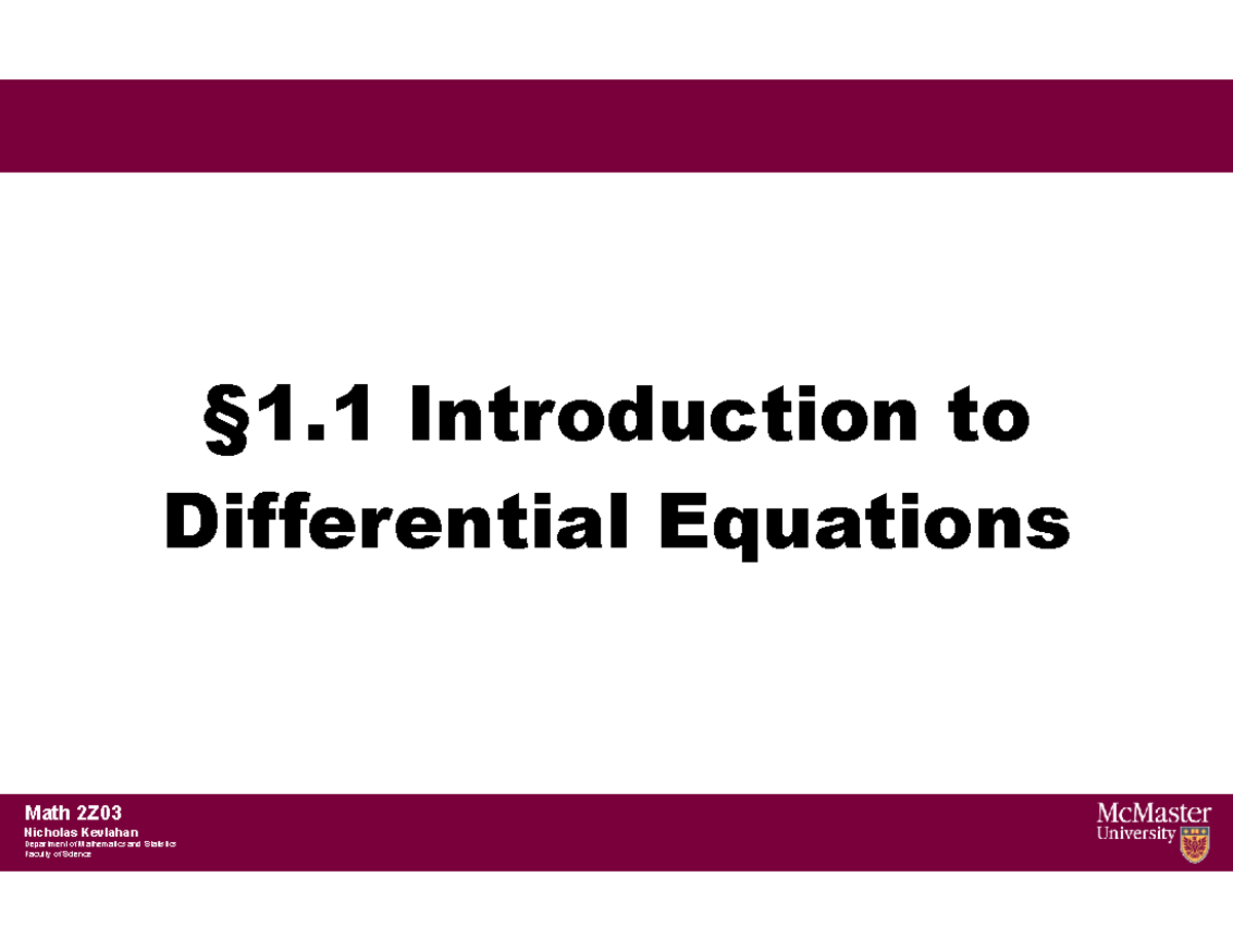 Math 2Z03 - Introduction to Differential Equations Overview - Studocu