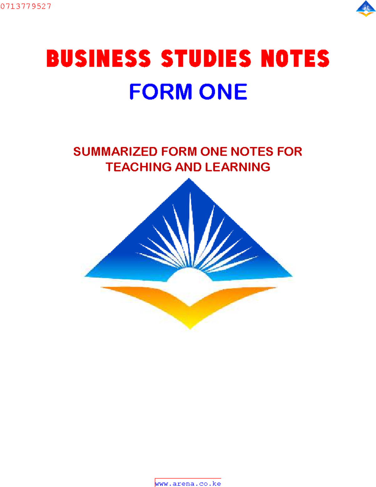 0713779527 BUSINESS STUDIES FORM ONE SUMMARY NOTES - Studocu