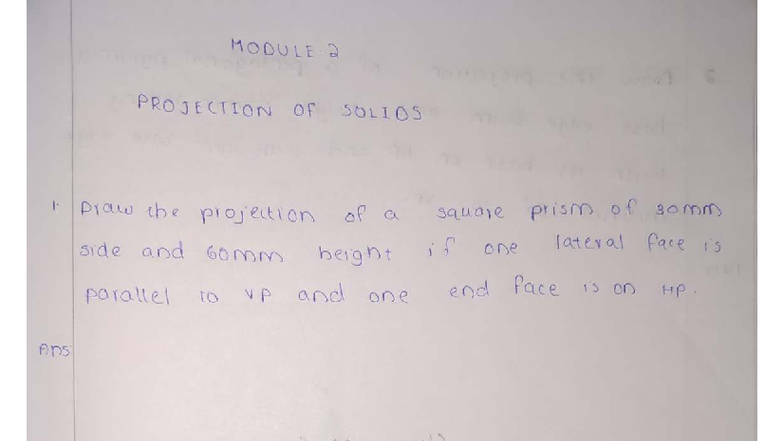 Engineering Graphics - Module 2: Projections of Solids - Studocu