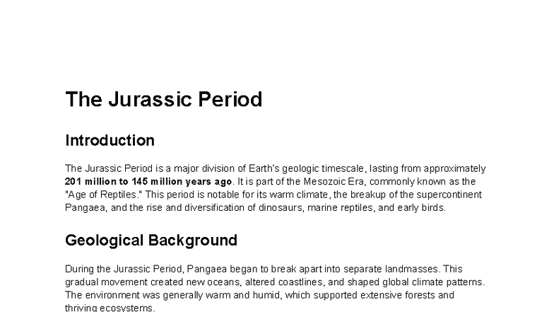 The Jurassic Period: Overview of Climate, Dinosaurs, and Ecosystems ...
