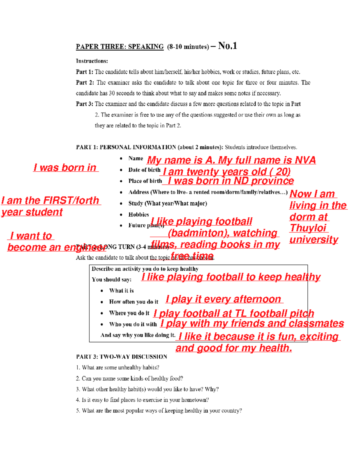 Speaking Topics: Personal Interests and Life in HN (IT 101) - Studocu