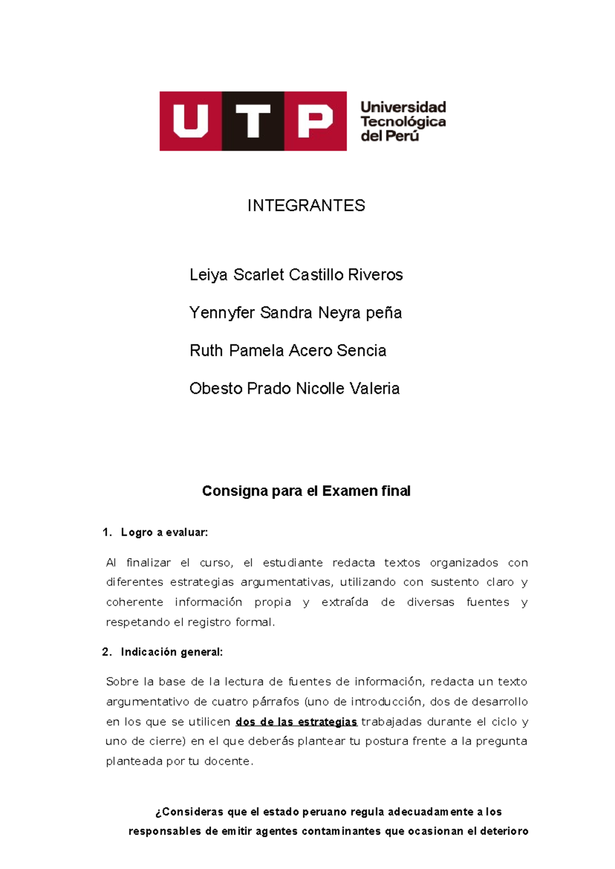 Semana 18 Tarea - INTEGRANTES Leiya Scarlet Castillo Riveros Yennyfer ...