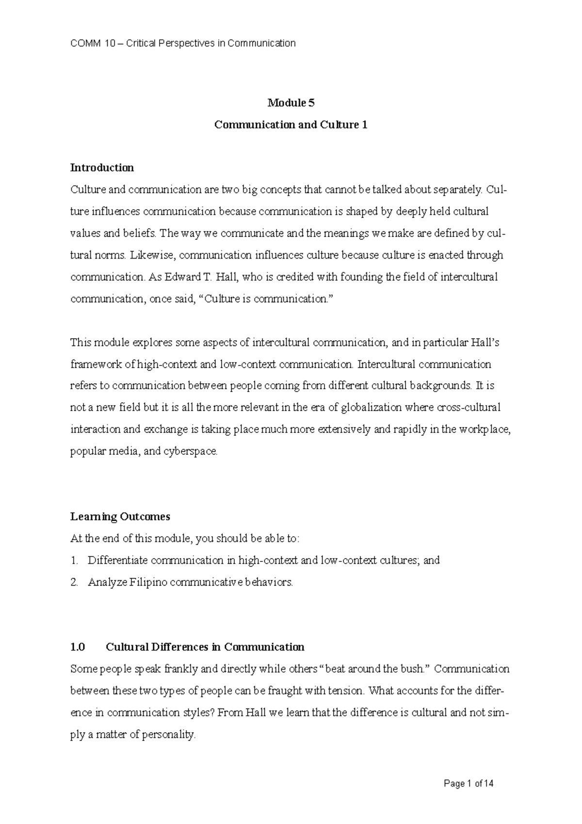 COMM 10 Module 5 Intercultural Communication (Final Exam Notes) - Studocu