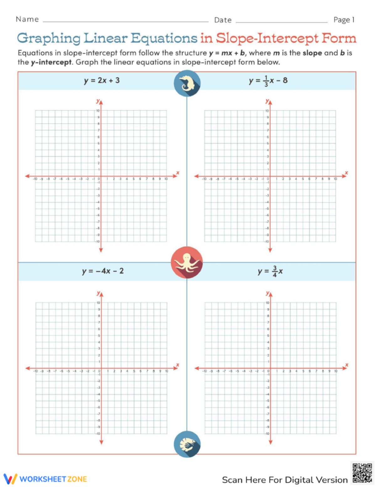 Graphing Linear Equations in Slope-Intercept Form - MATH 100 - Name ...