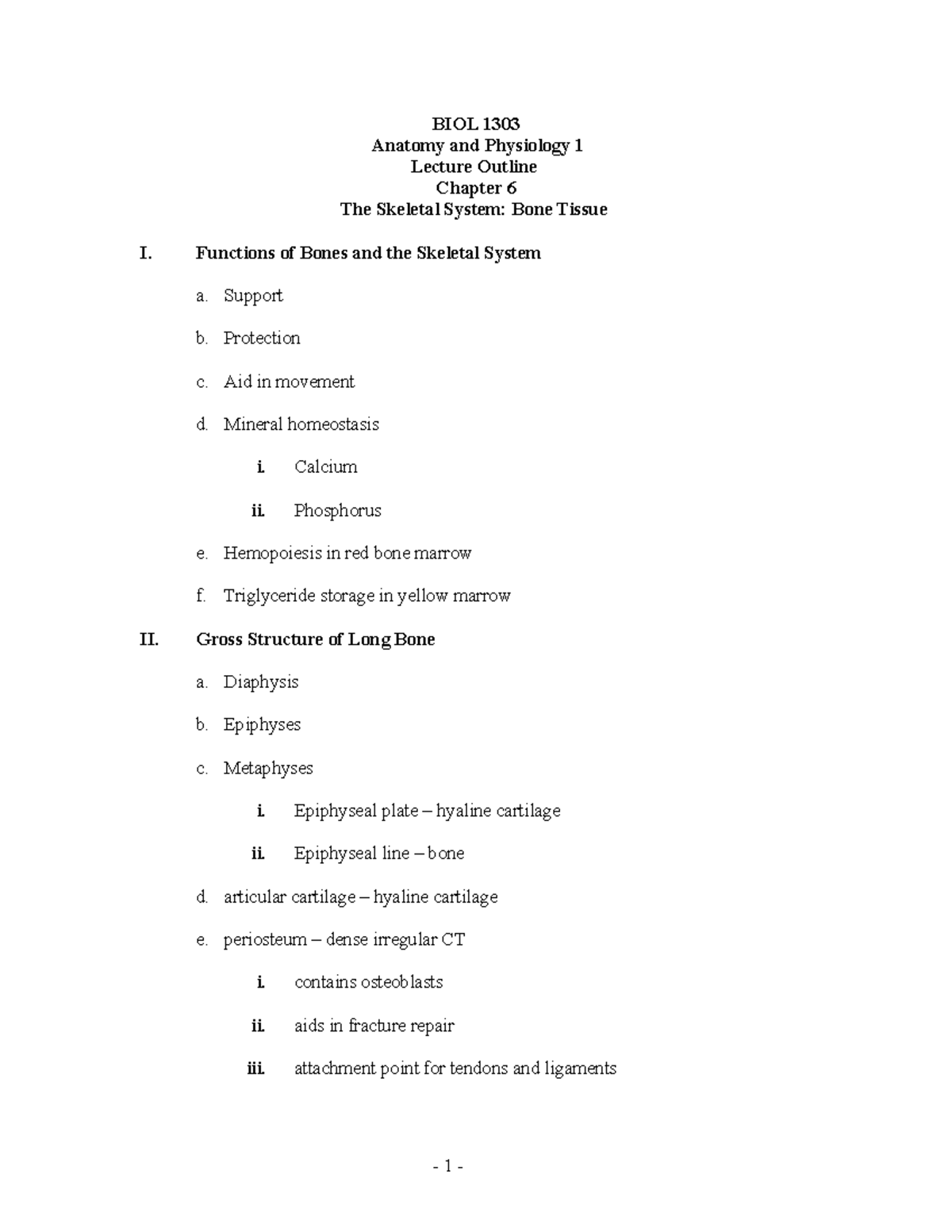 Chapter 6 - Lecture notes 6 - BIOL 1303 Anatomy and Physiology 1 ...