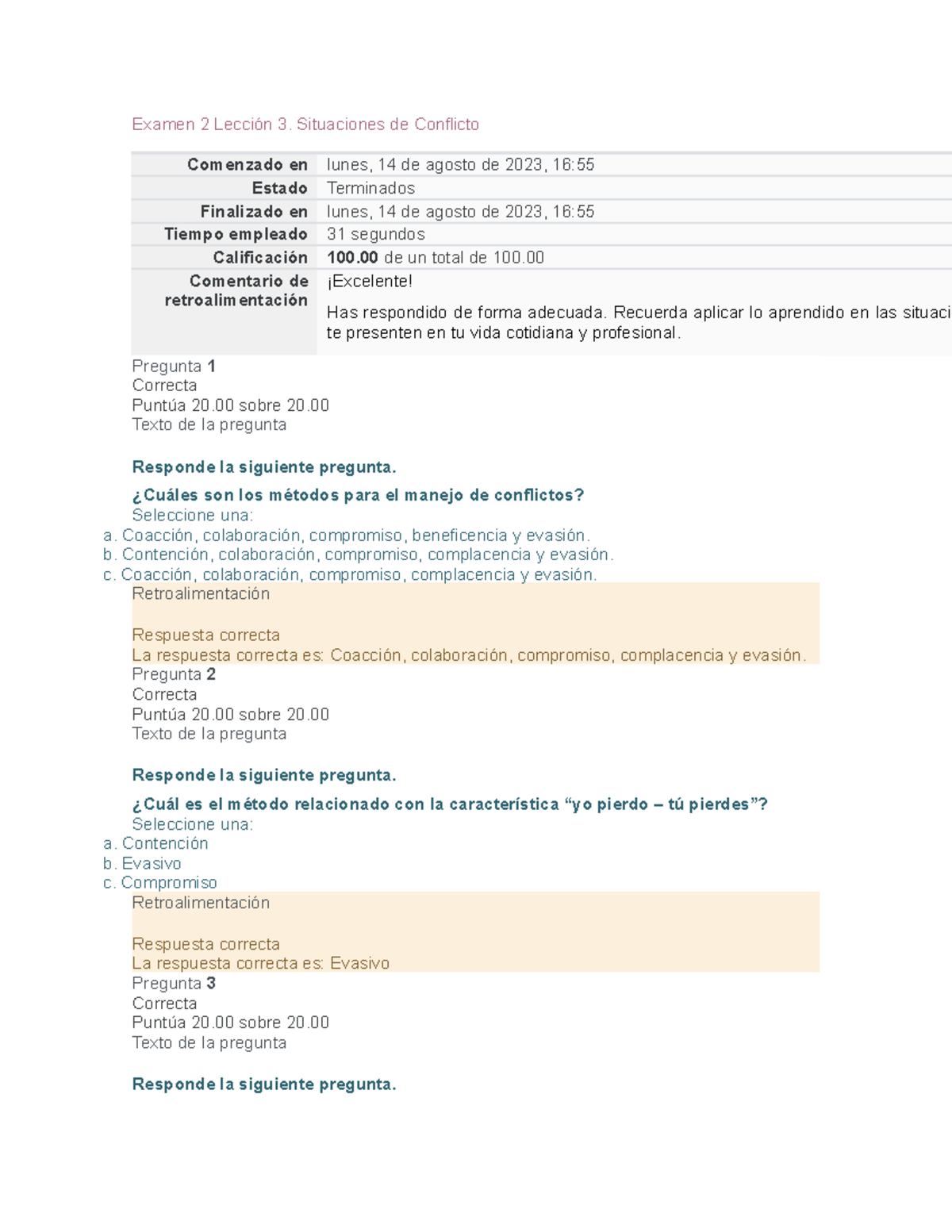 Examen 2 - Lección 3: Manejo de Conflictos y Resolución - Studocu