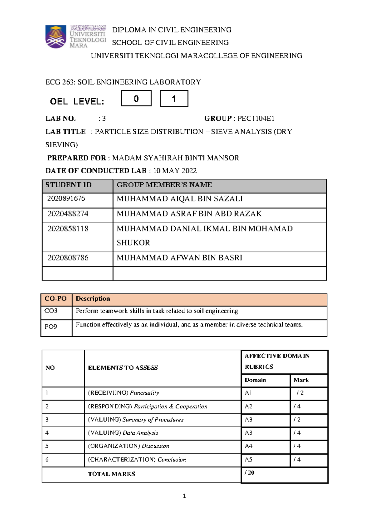 ECG263 Group 1 Lab Report 3: Particle Size Distribution Analysis - Studocu