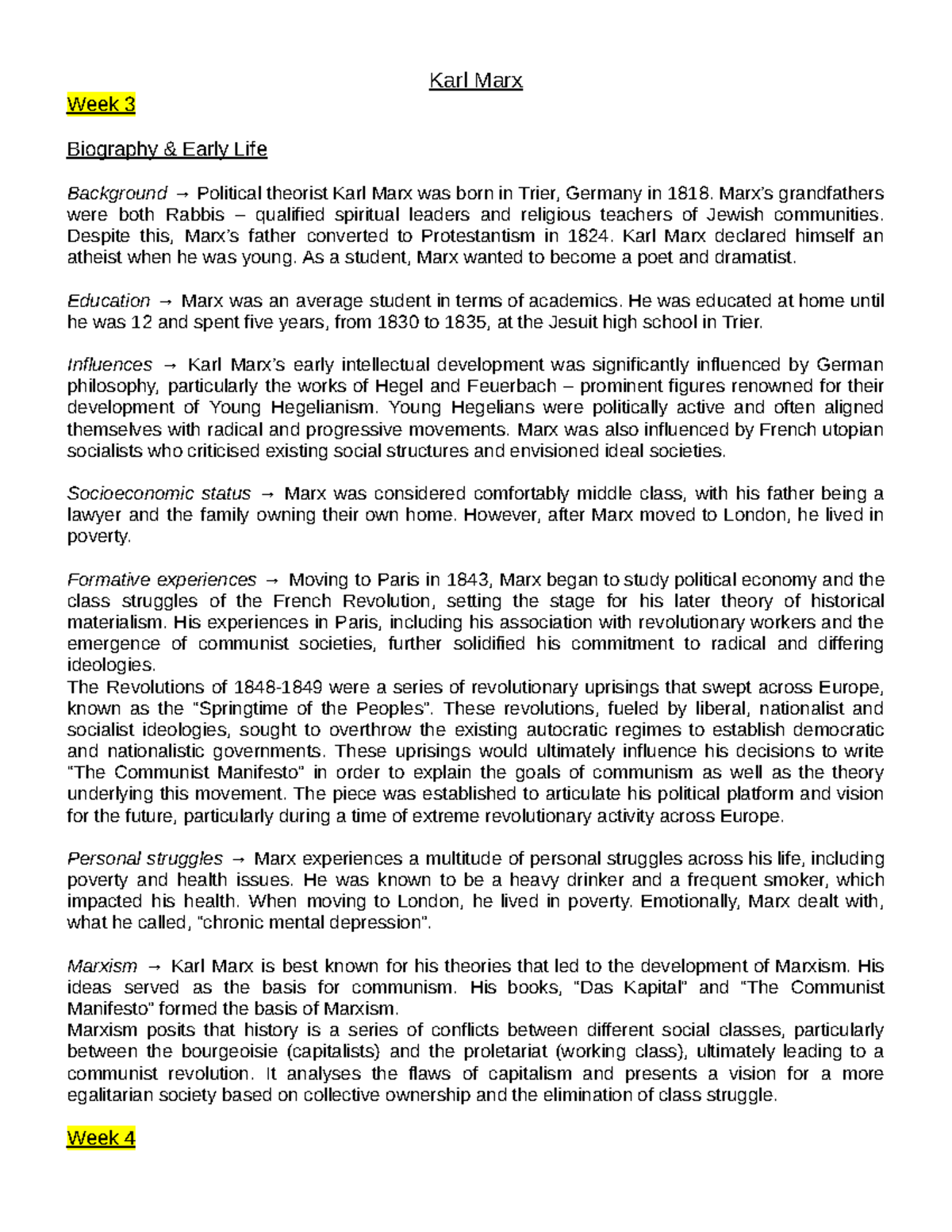 Modern History Research: Karl Marx Biography & Legacy (Weeks 3 & 4 ...