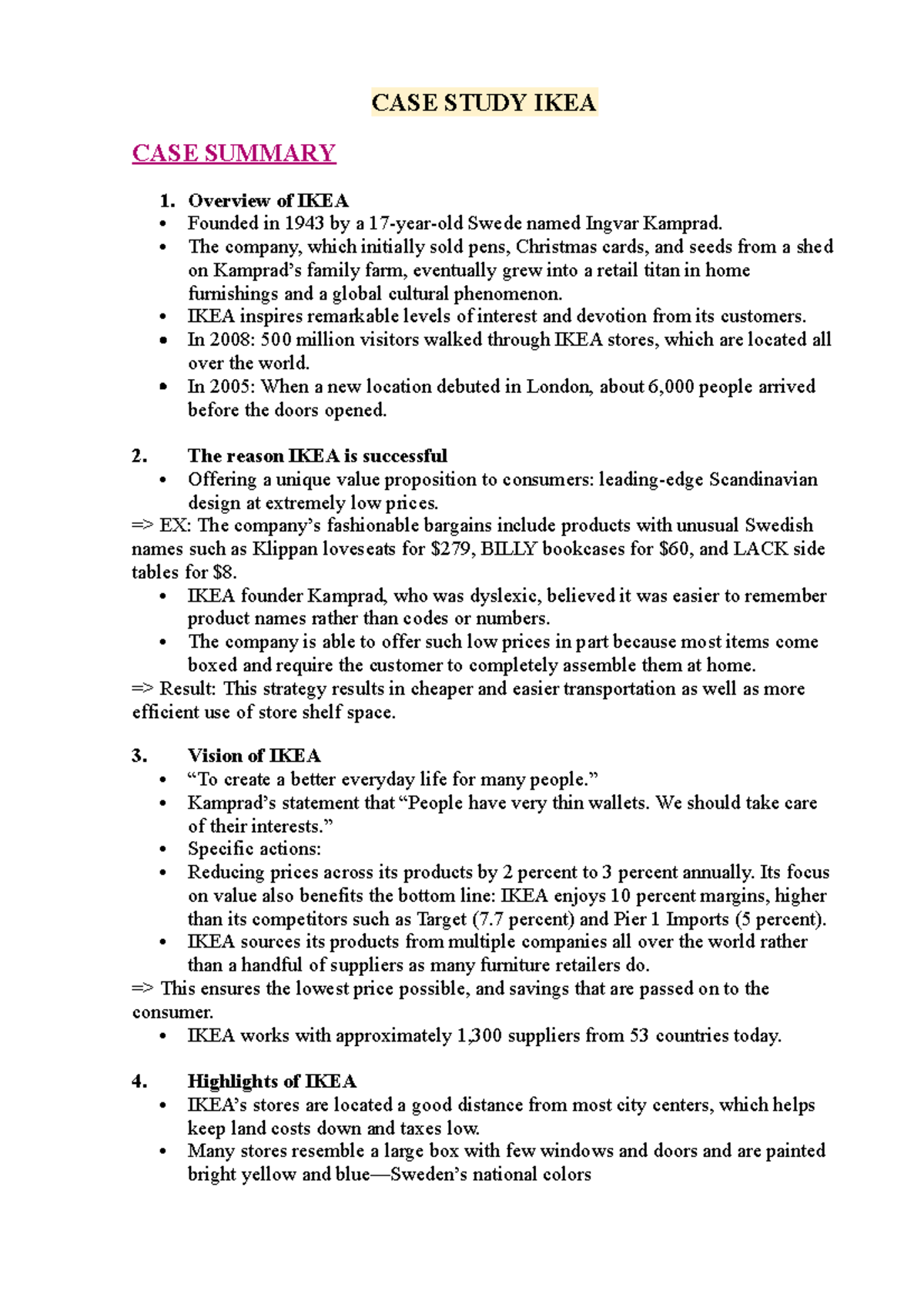 Group 1 - IKEA Case Study Analysis and Market Strategies - Studocu