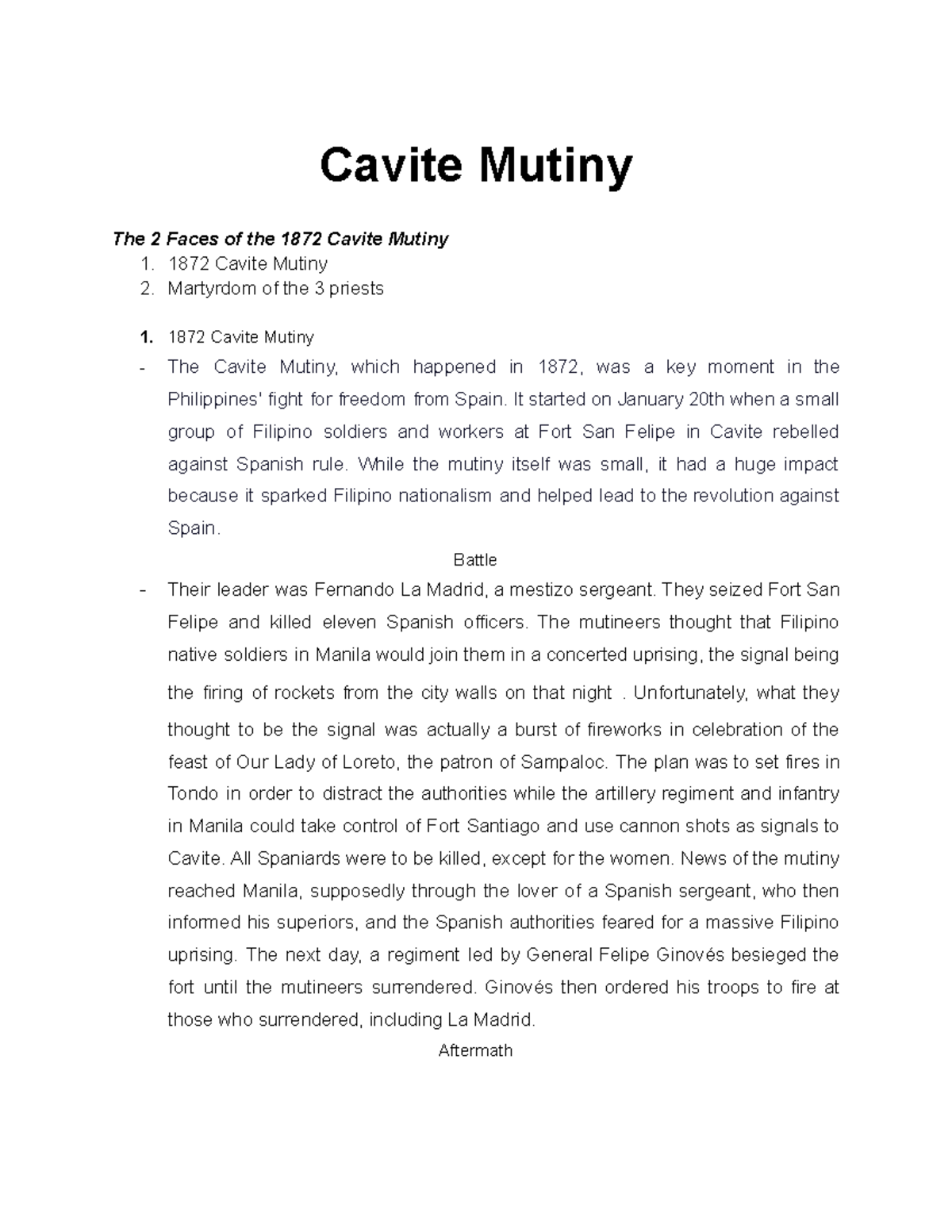 Cavite Mutiny 1872: The Gomburza Martyrdom and Its Impact - Studocu