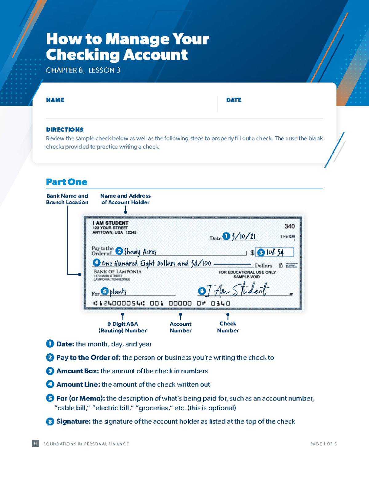 Chapter 8, Lesson 3: Managing Your Checking Account - Studocu