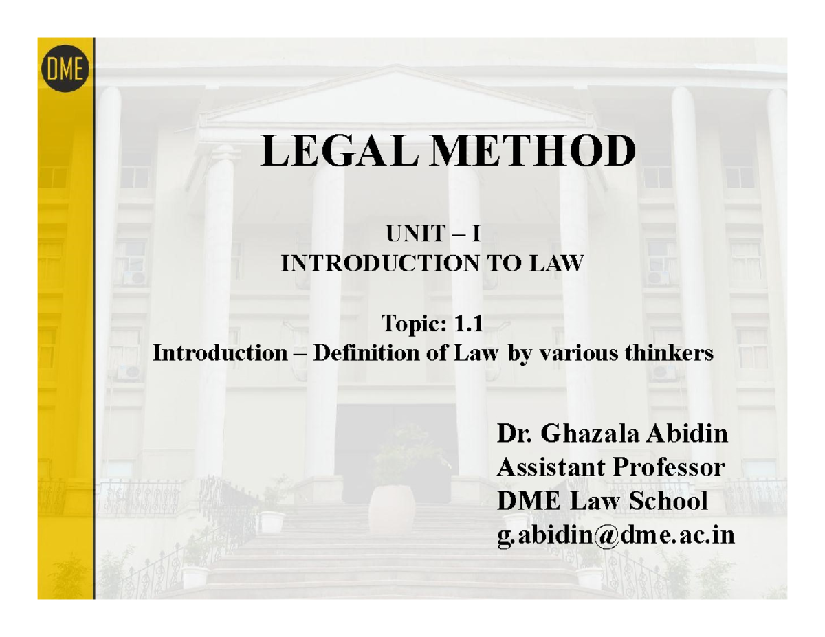 Legal Method: Definitions of Law by Various Thinkers (DME 101) - Studocu