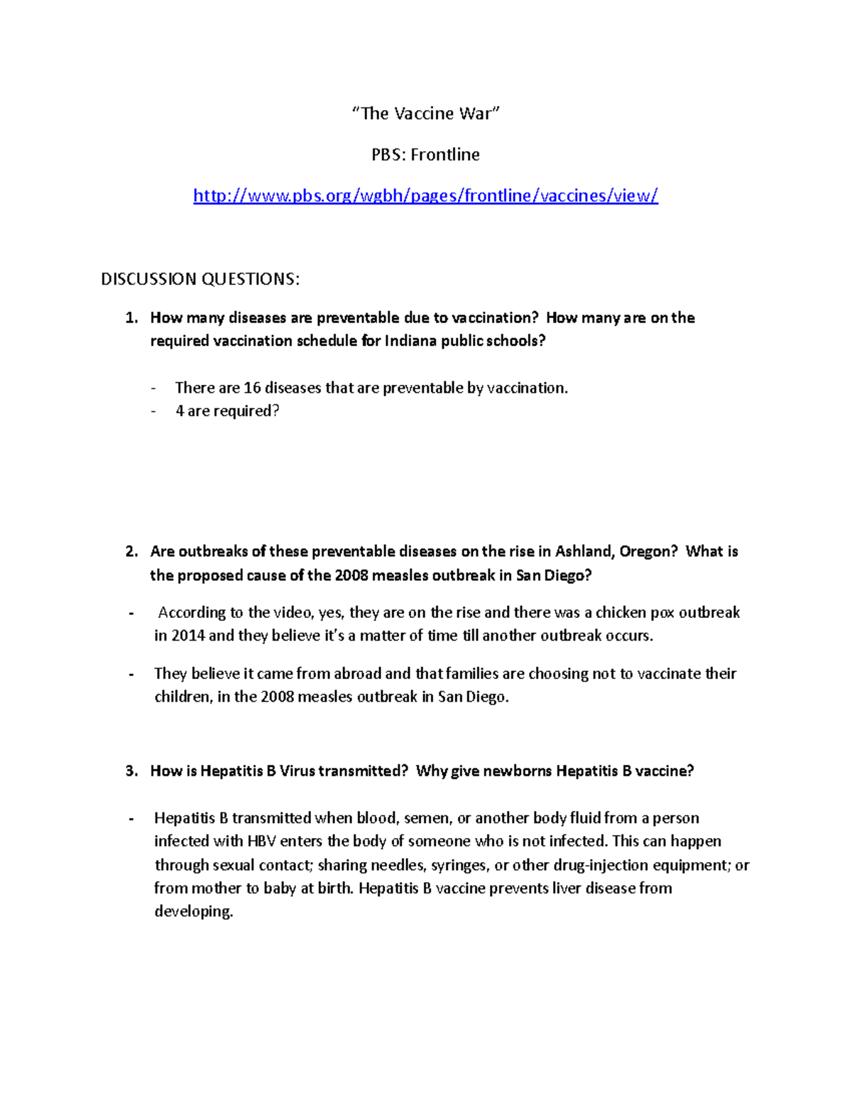 Vaccine War-1: Discussion Questions and Key Insights on Vaccination ...