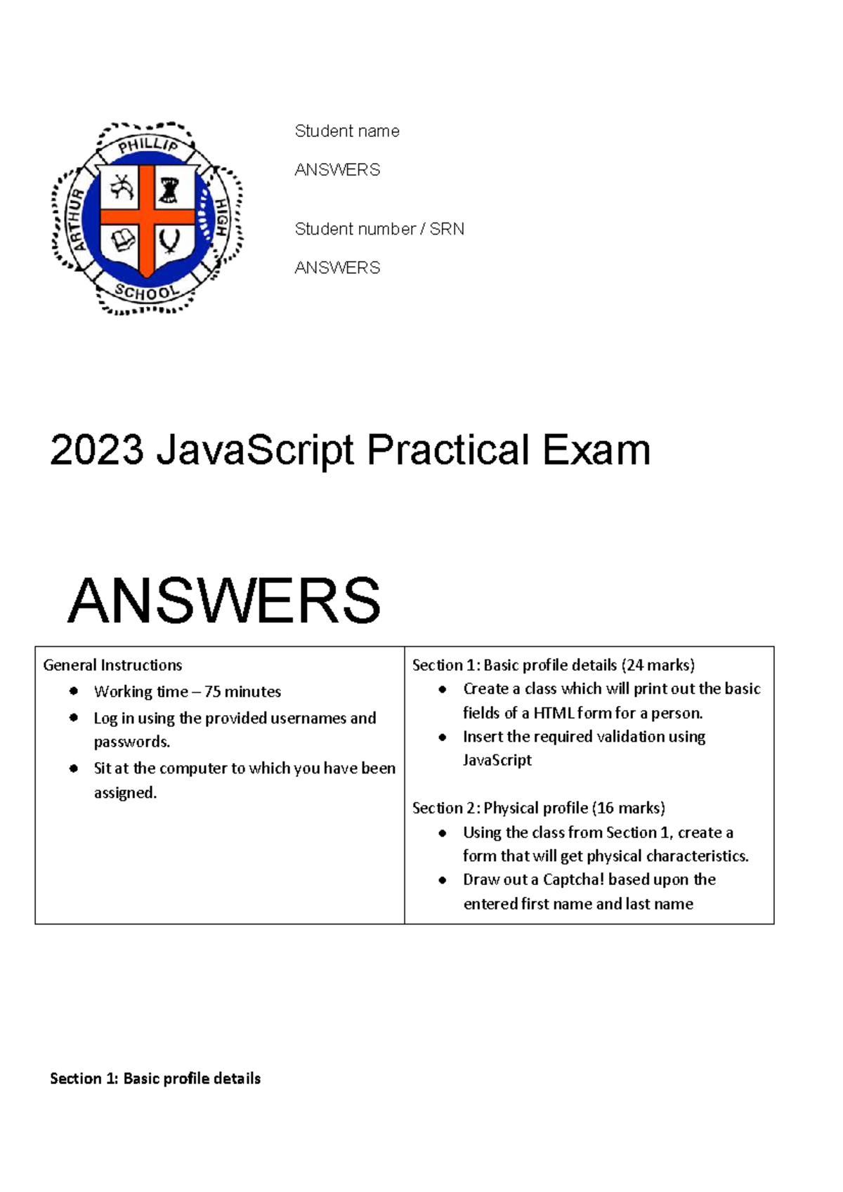 JavaScript Practical Exam Term 4 Answers 2023 - Studocu