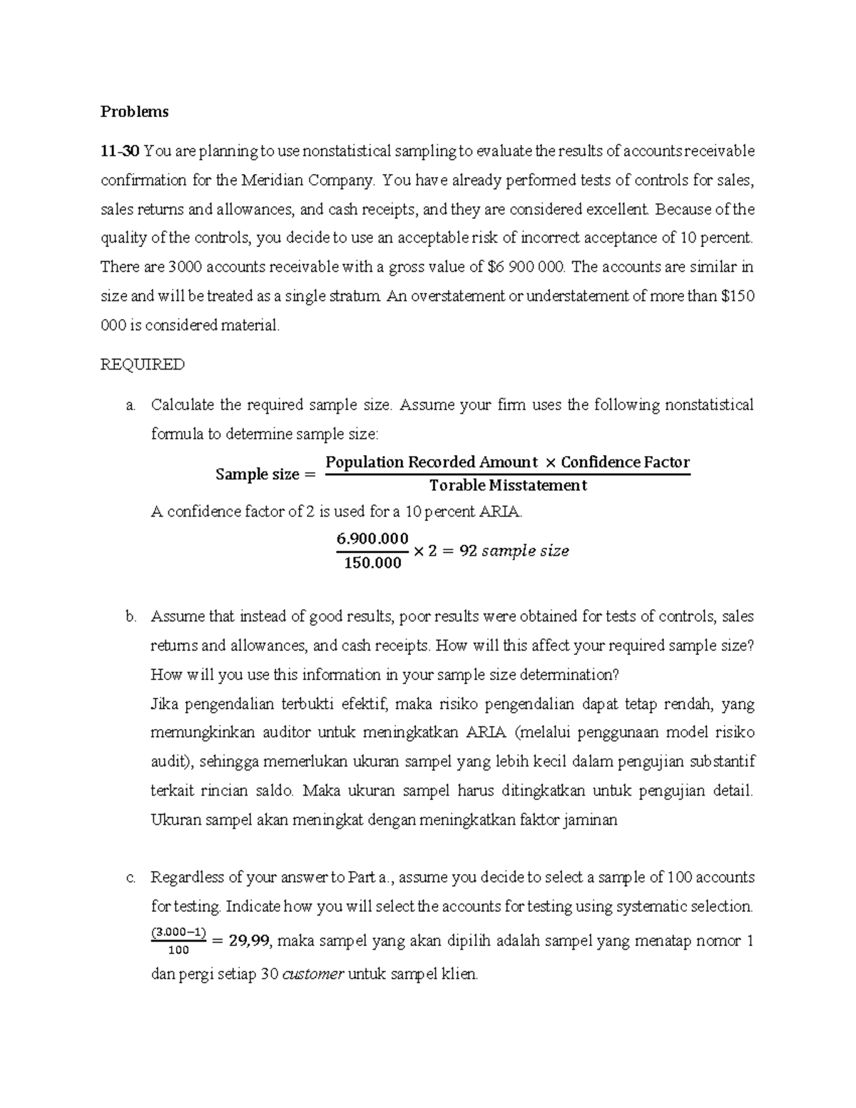 ACCT 301: Problem Case Auditing & Nonstatistical Sampling Analysis - Studocu