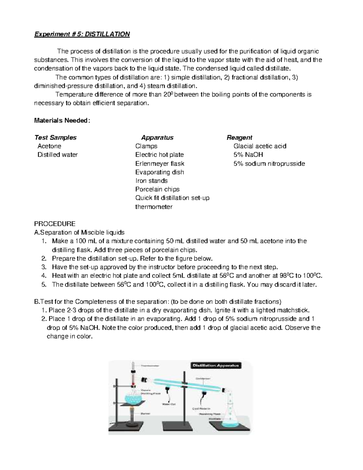 Experiment 5: Distillation Techniques and Procedures - Studocu