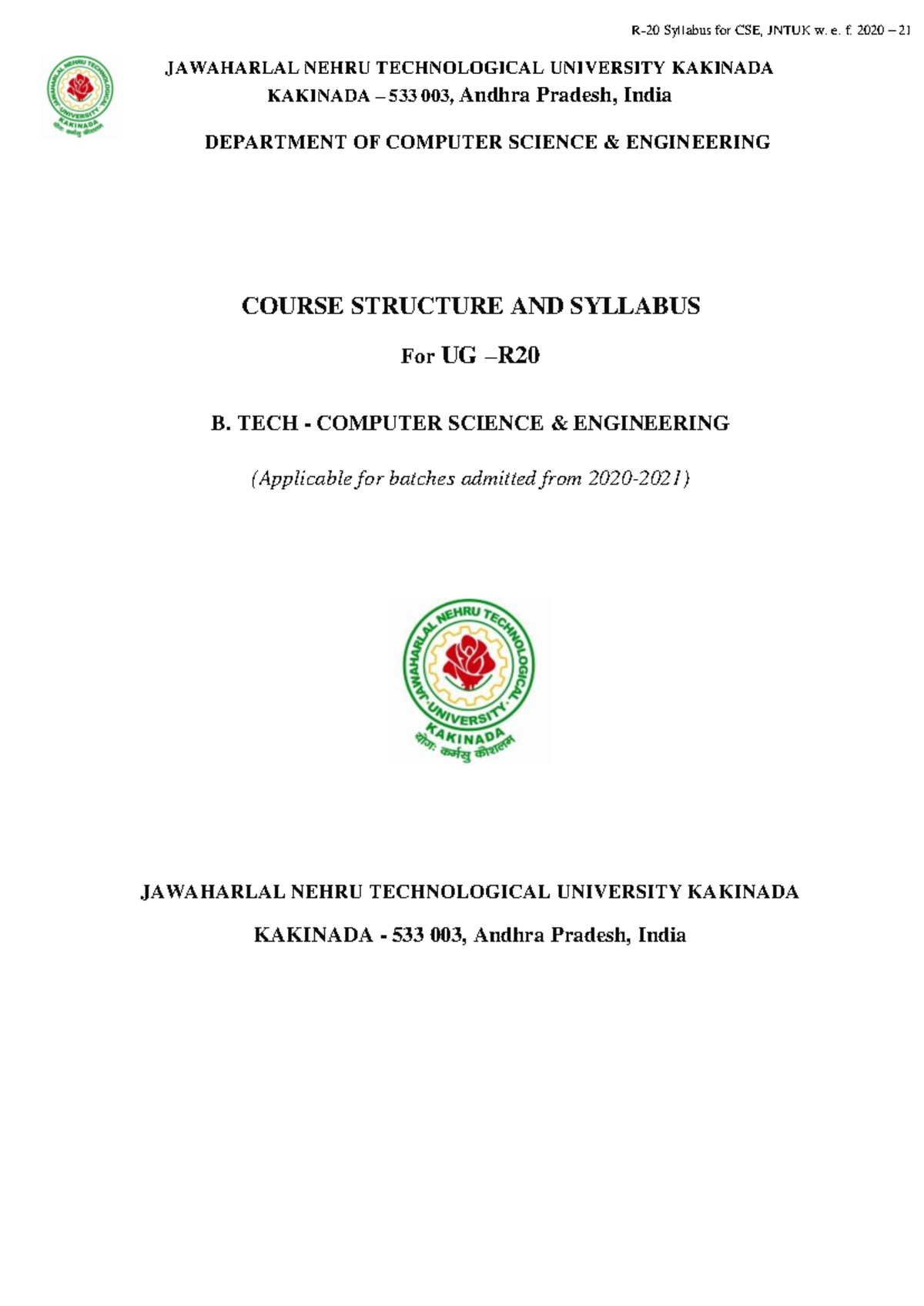 CSE IV-Years CS-Syllabus UG R20 - JAWAHARLAL NEHRU TECHNOLOGICAL UNIVERSITY KAKINADA KAKINADA ...