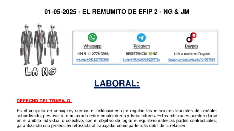 EL REMUMITO DE EFIP 2 NG JM: DERECHO DEL TRABAJO Y SUS PRINCIPIOS - Studocu