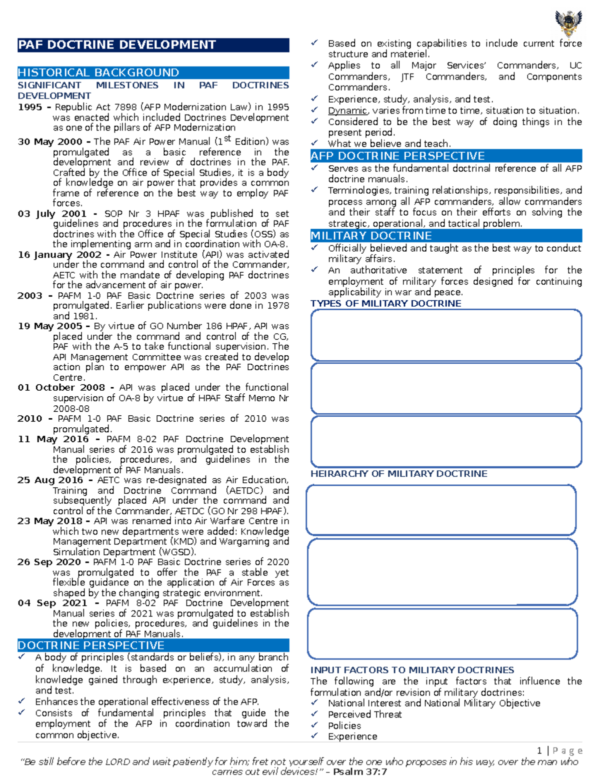PAF-Doctrine Development: Historical Milestones and Processes - Studocu