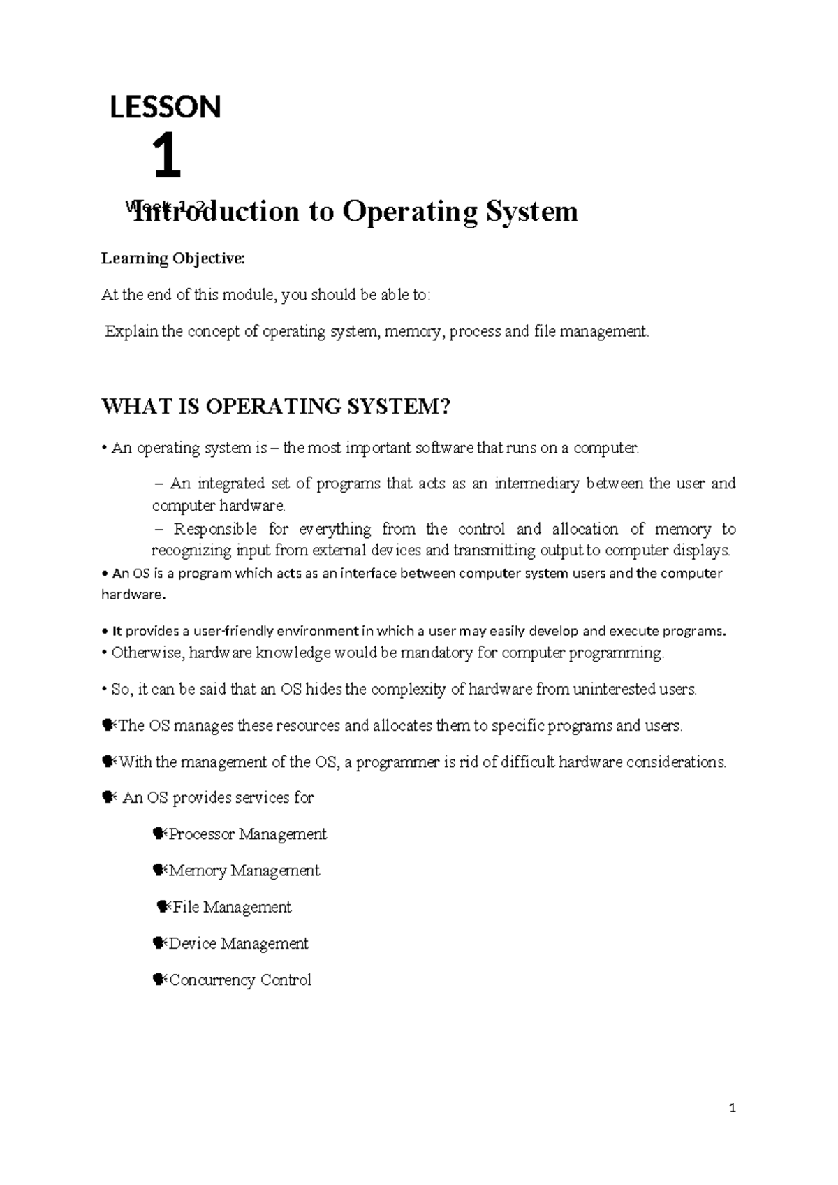OS 101: Lesson 1 - Introduction to Operating Systems and Their Functions - Studocu