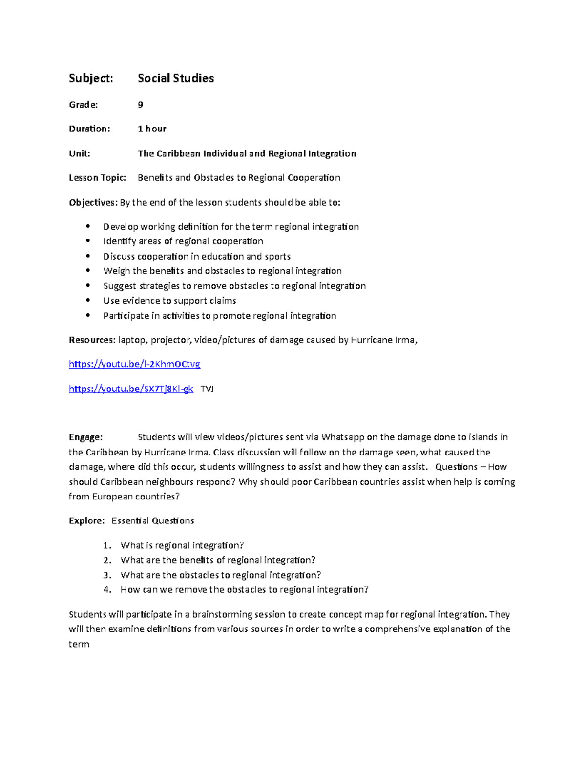 Regional Integration Grade 9 - Social Studies - Studocu