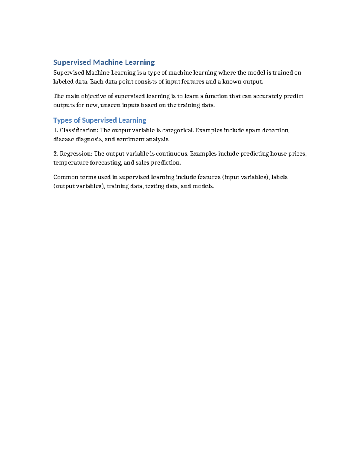 Supervised Machine Learning: Types and Applications Overview - Studocu