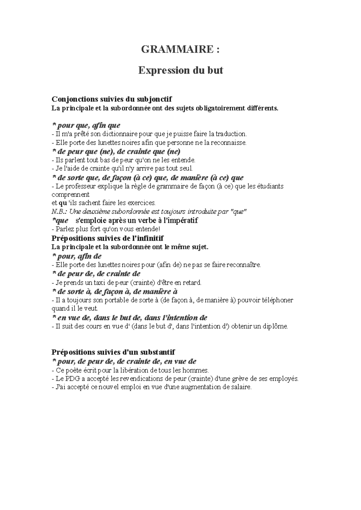 Expression du But - EOI ARUCAS - Apuntes de Grammaire Française - Studocu