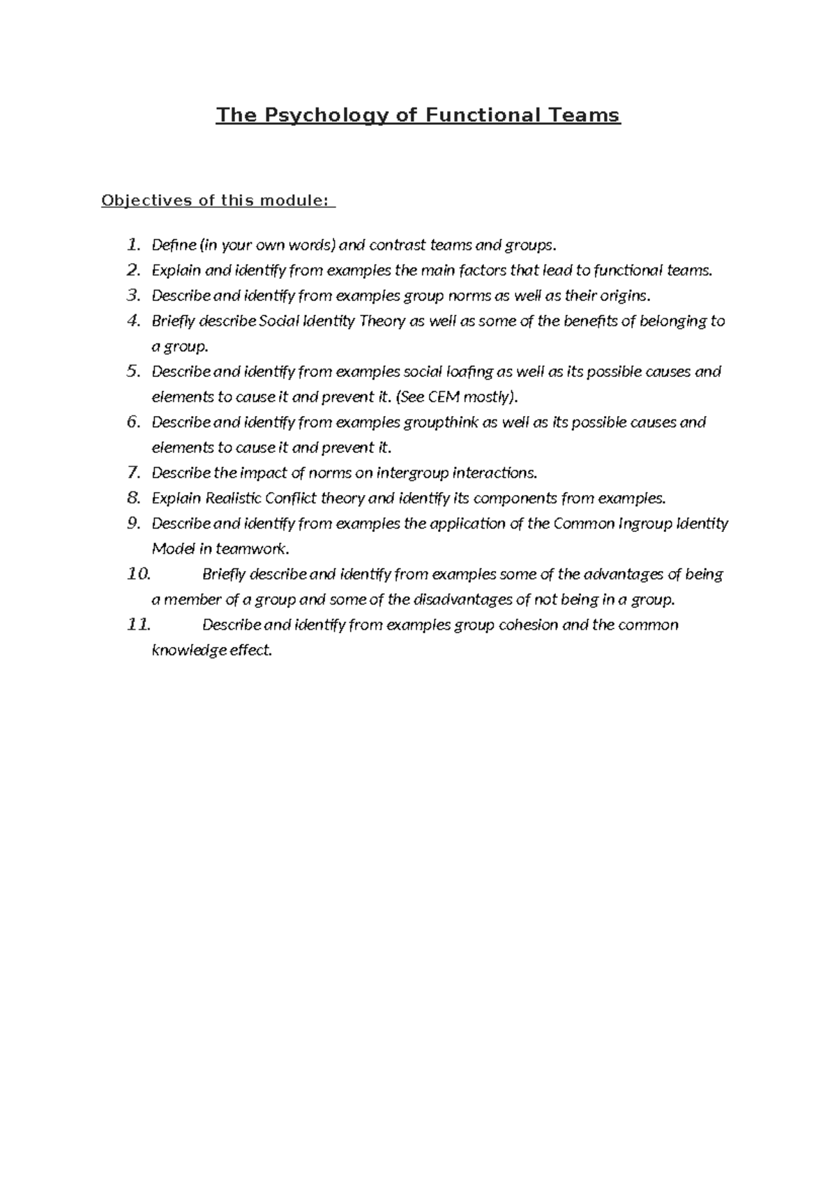 Working in teams - mod 5 - Module 5 - lecture notes - The Psychology of ...