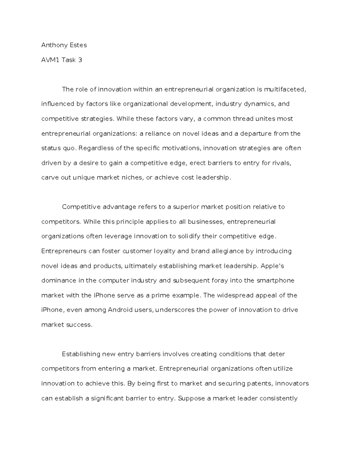 AVM1 Task 3 - First attempt - Anthony Estes AVM1 Task 3 The role of ...