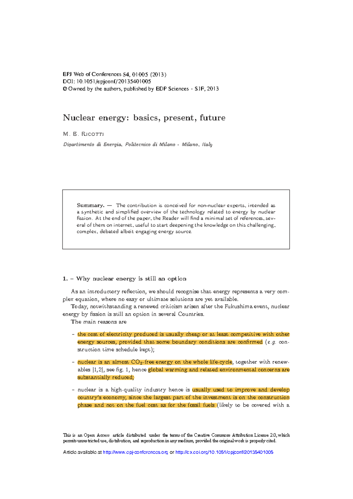 Nuclear Energy: Basics, Present, and Future (LNES2012) - Studocu