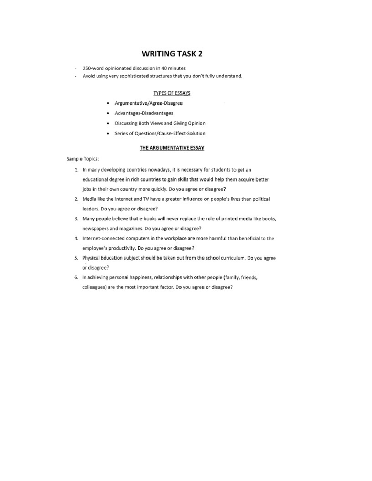 IELTS Writing Task 2: Opinion Essay Strategies and Sample Topics - Studocu
