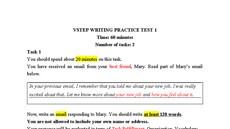 Writing TEST 1 Vstep K2 - English for 2nd degree - VSTEP WRITING ...