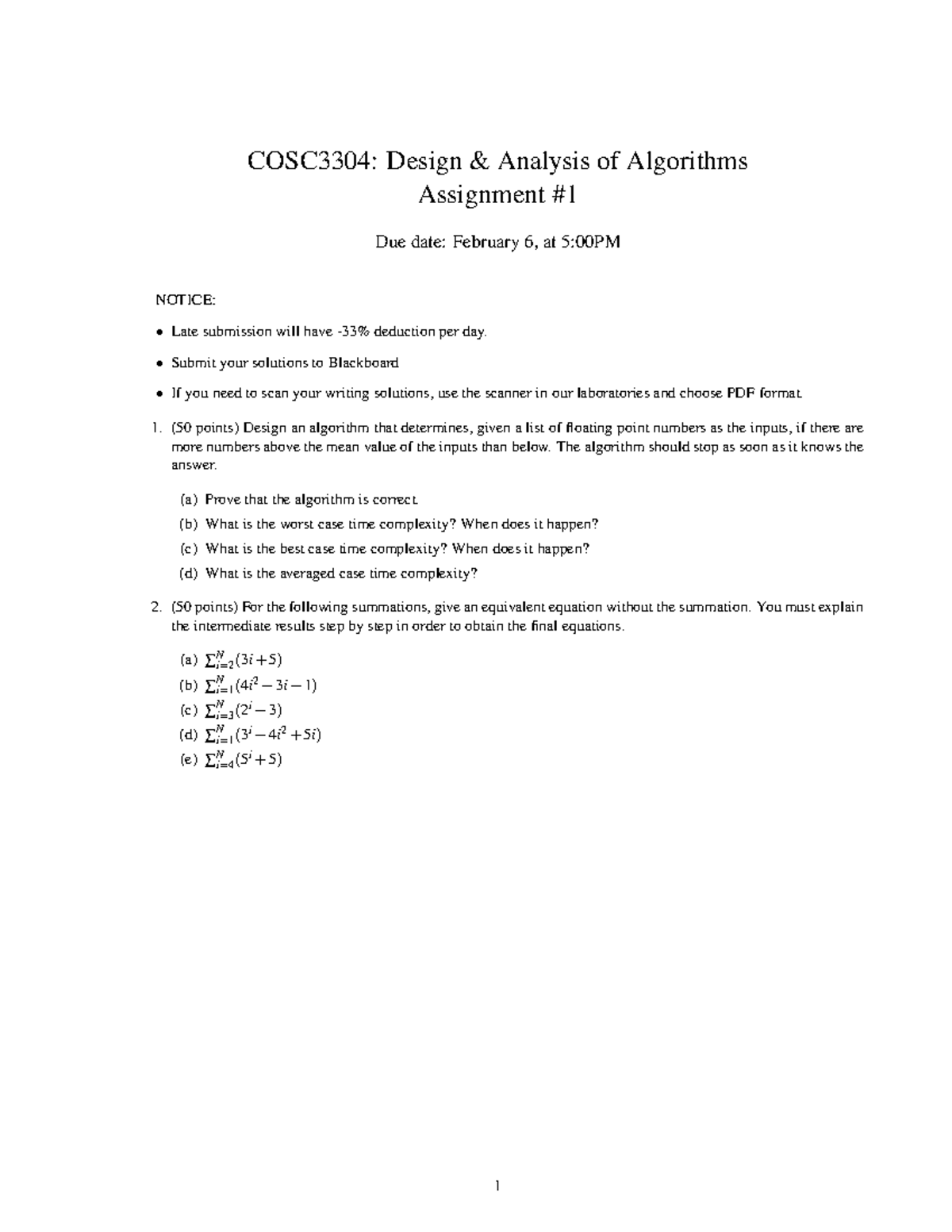 COSC3304: Assignment 1 - Design Analysis of Algorithms - Studocu
