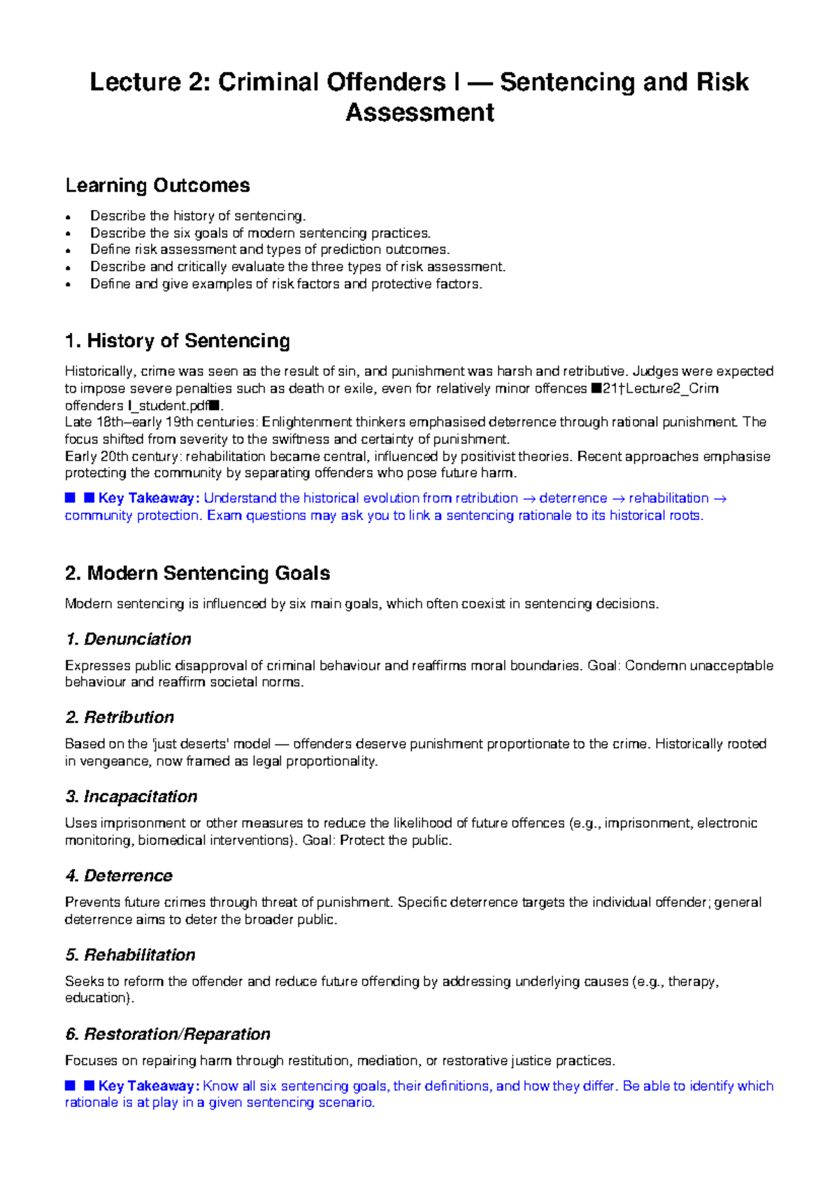 Lecture 2: Criminal Offenders I - Sentencing & Risk Assessment Overview ...