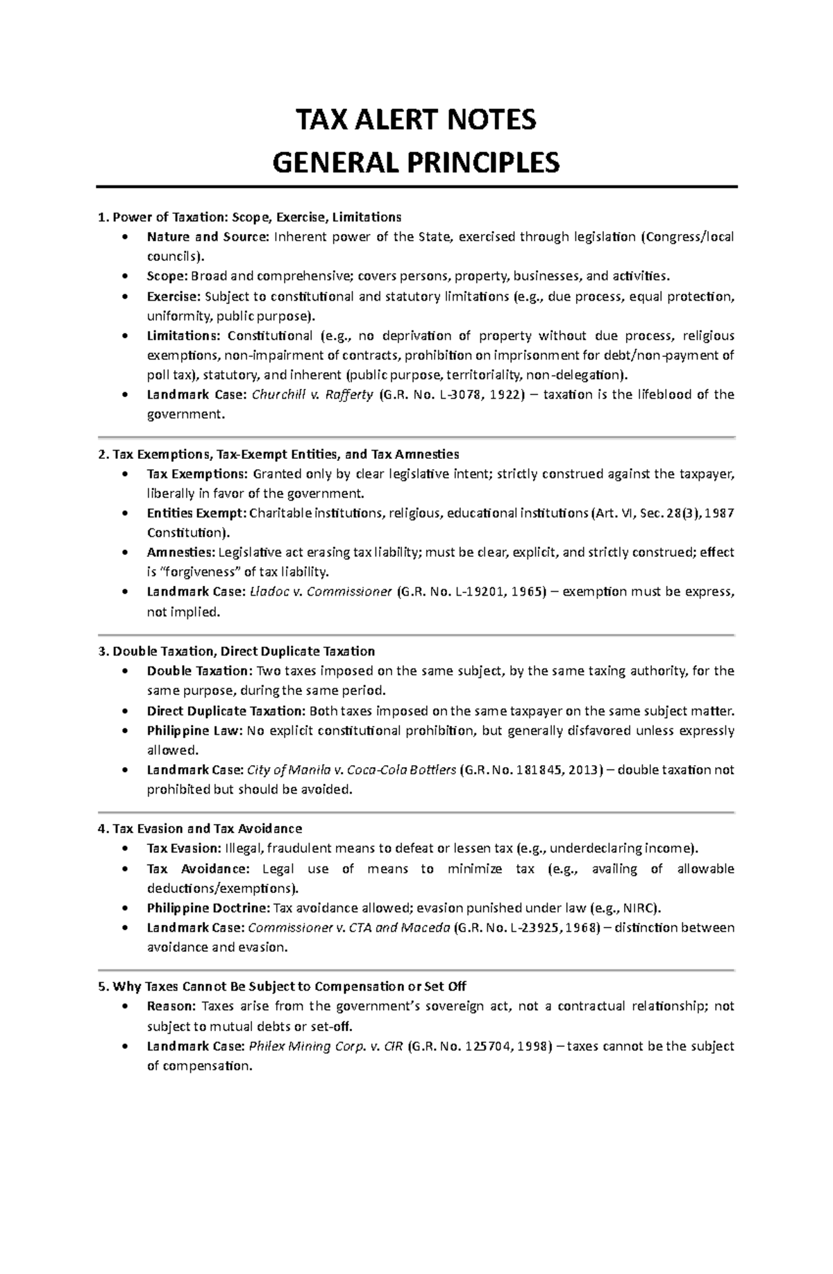 TAX 101: General Principles of Taxation, Exemptions, and Evasion - Studocu