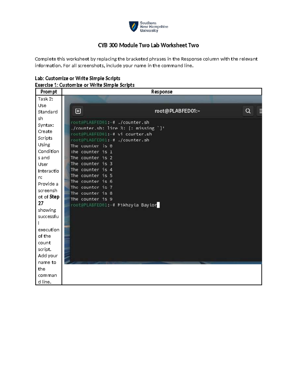 CYB 300 Module 2 Lab Worksheet 2: Script Customization & Execution - Studocu